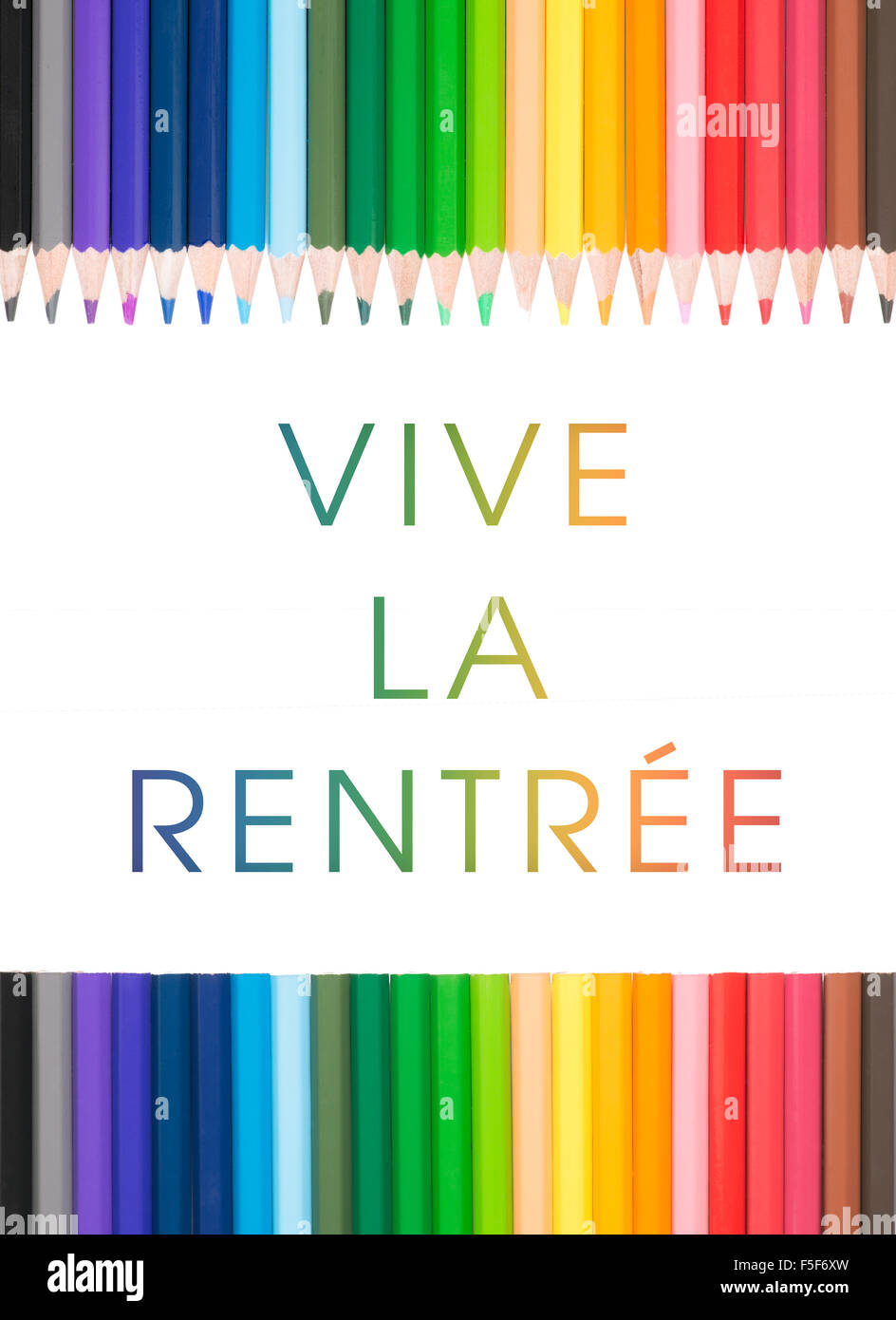 Colored pencil on white background with French text : Welcome to ...