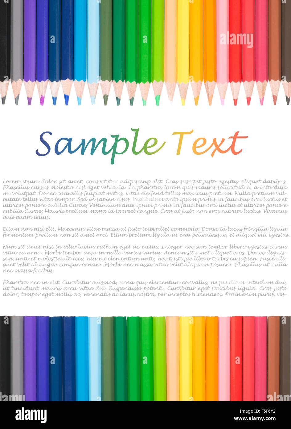 Colored pencil with sample text on white background Stock Photo - Alamy
