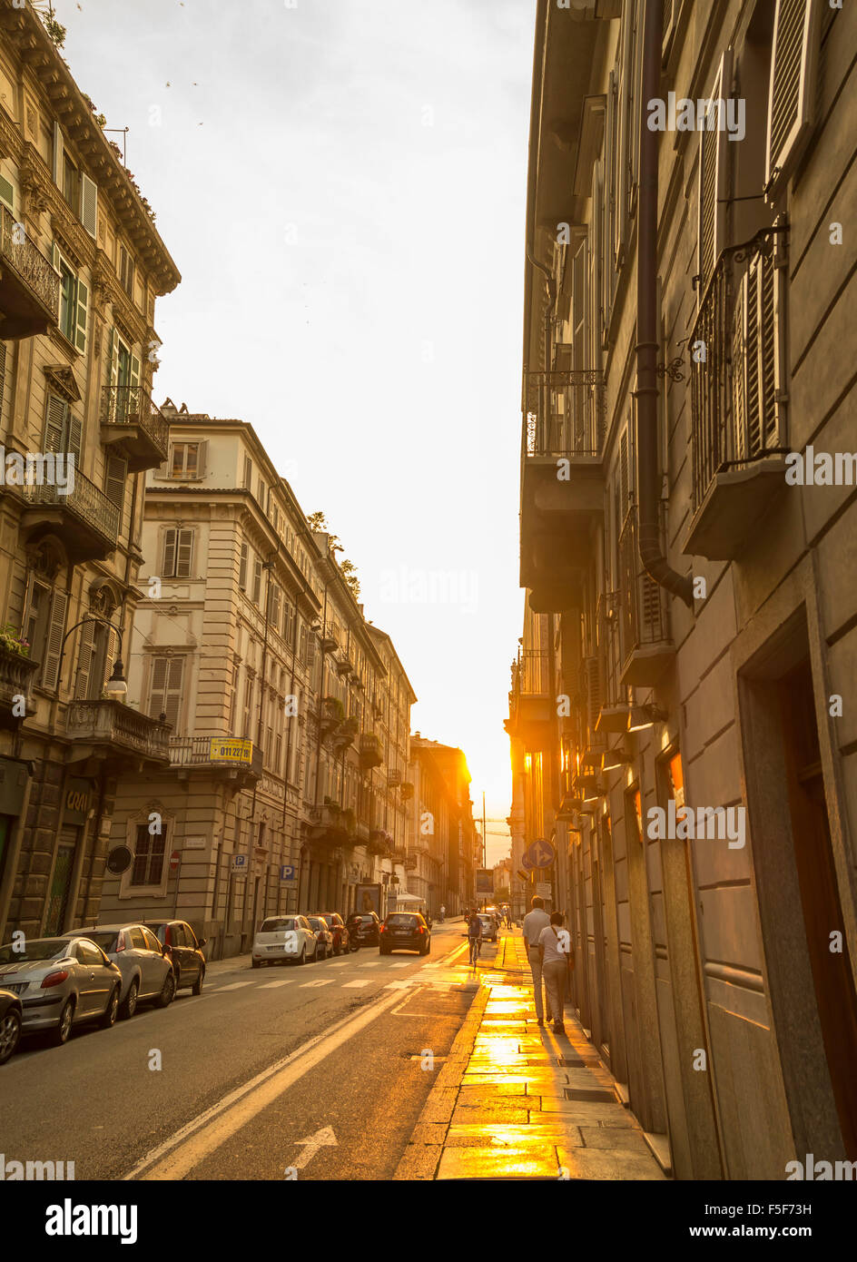 Street view of Turin at the sunset Stock Photo - Alamy