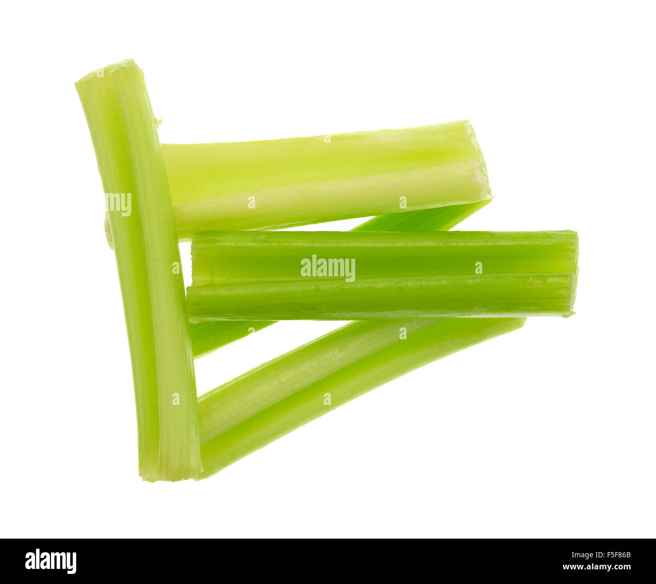 Top view of a small serving of celery sticks isolated on a white ...