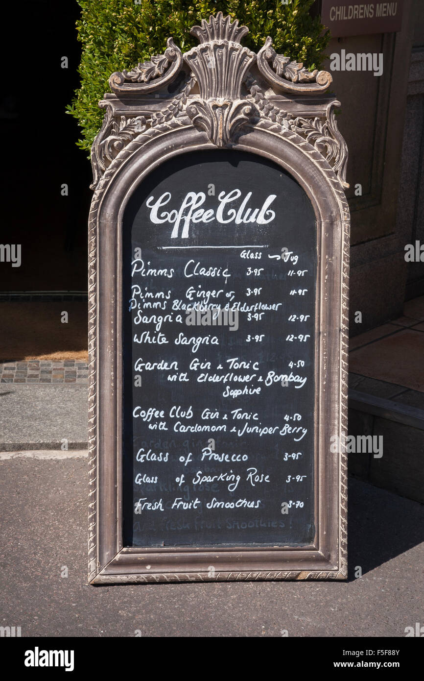 Coffee Club Menu Board; Westbourne; Bournemouth Stock Photo - Alamy