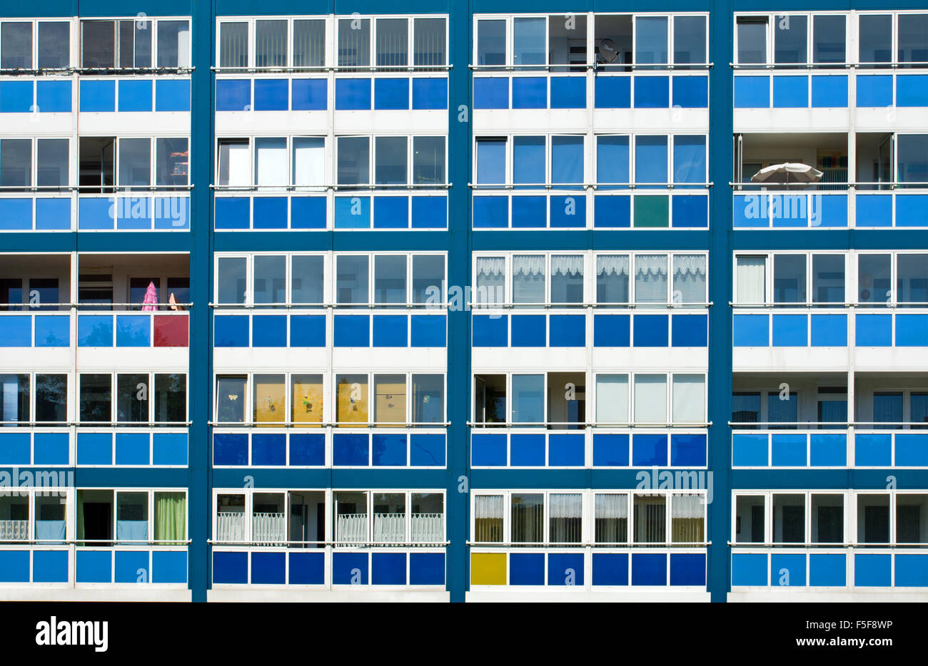 Blue facade of an GDR apartment building seen in Berlin Stock Photo - Alamy
