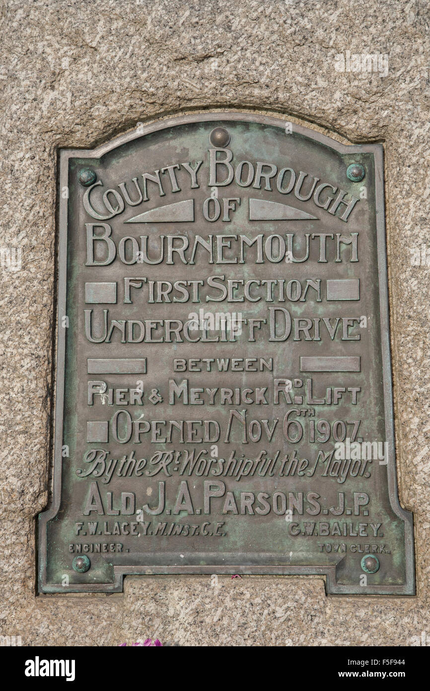 Undercliff Drive Plaque, Bournemouth, Dorset, England, UK Stock Photo ...