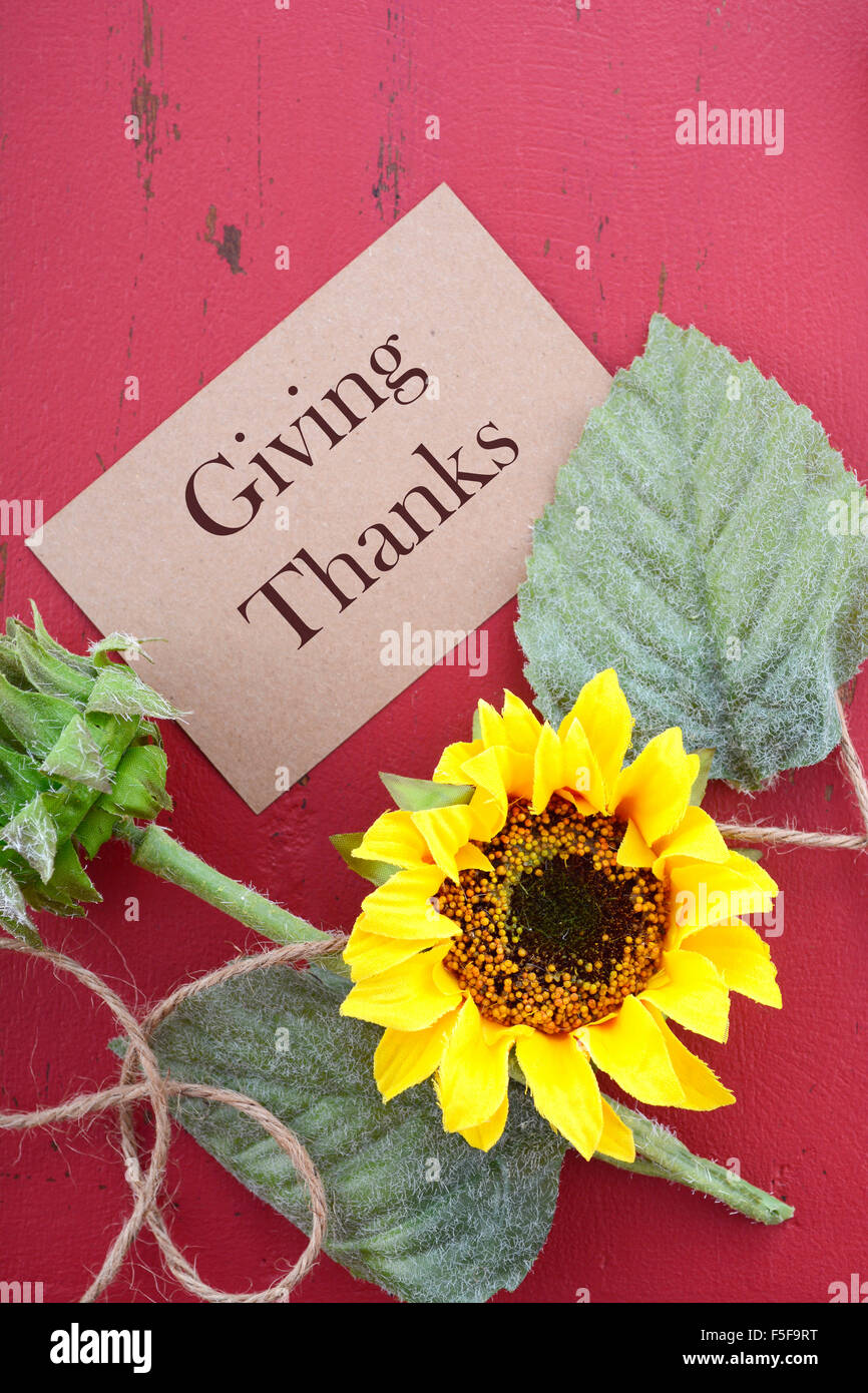Happy Thanksgiving background on rustic red wood table with decorated ...