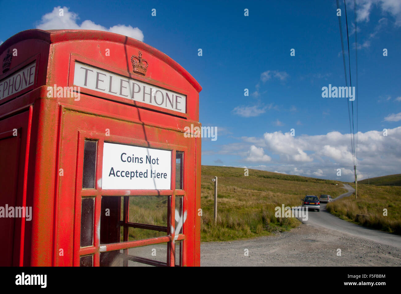 Remote phone box traditional red K6 telephone box kiosk on mountain ...