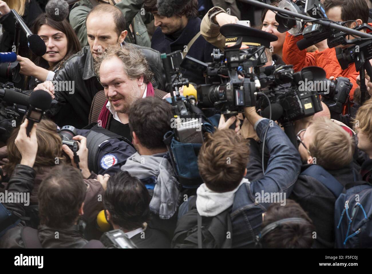Paris, France. 3rd Nov, 2015. Journalists surround French writer ...