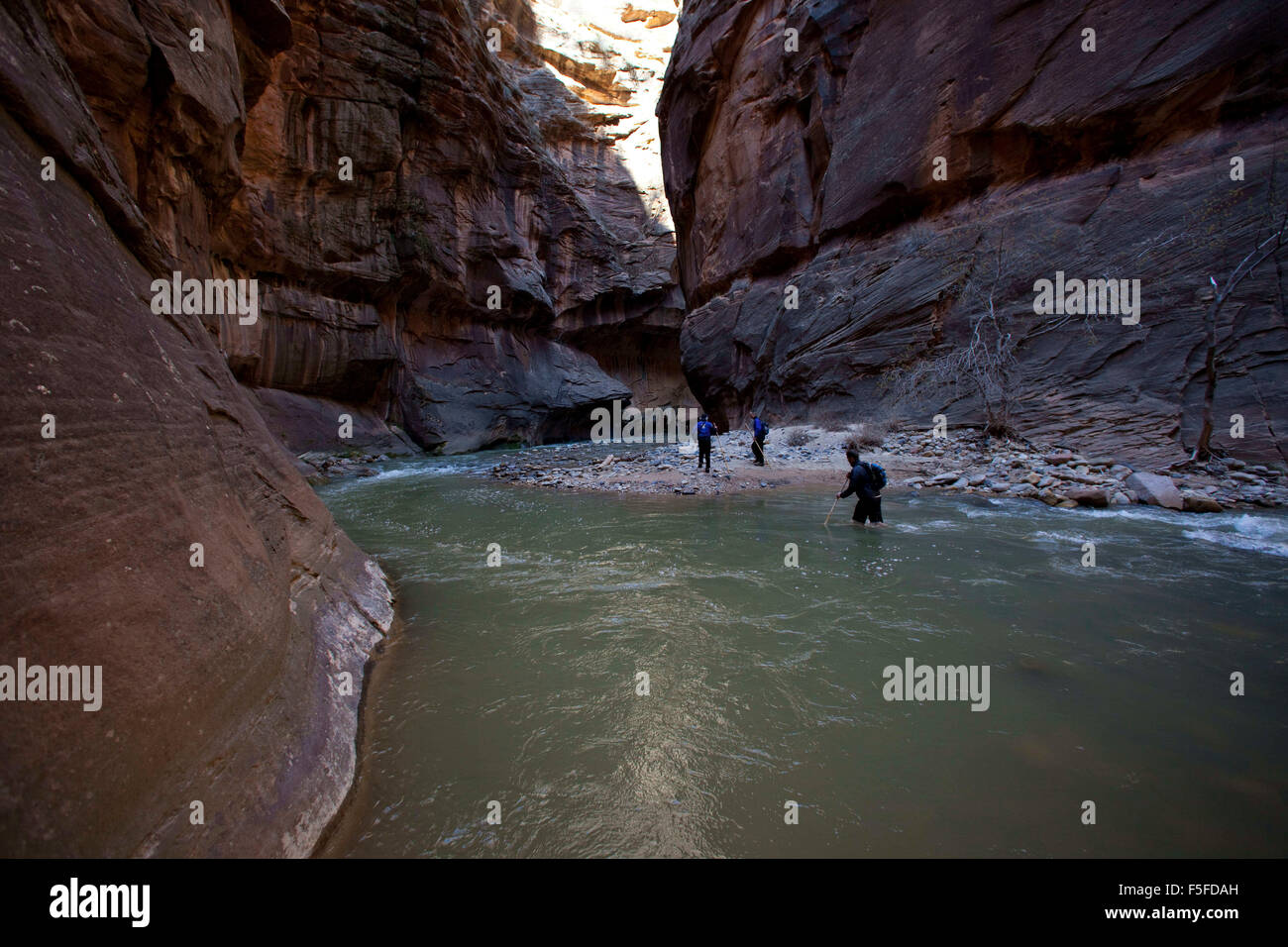 Zion National Park, Utah, USA. 09th Apr, 2012. Hikers in the 'narrows ...