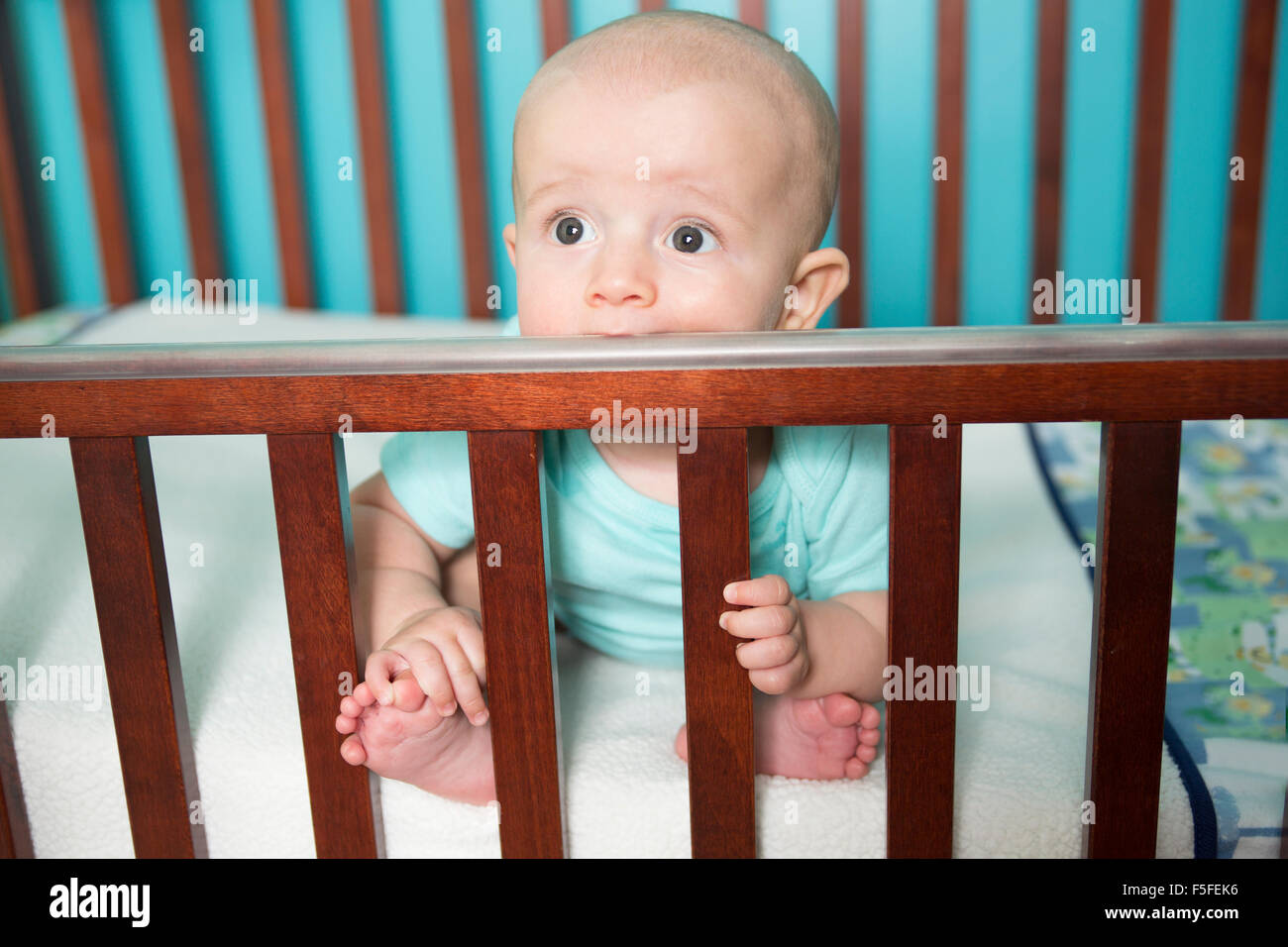 Adorable baby in his crib Stock Photo - Alamy