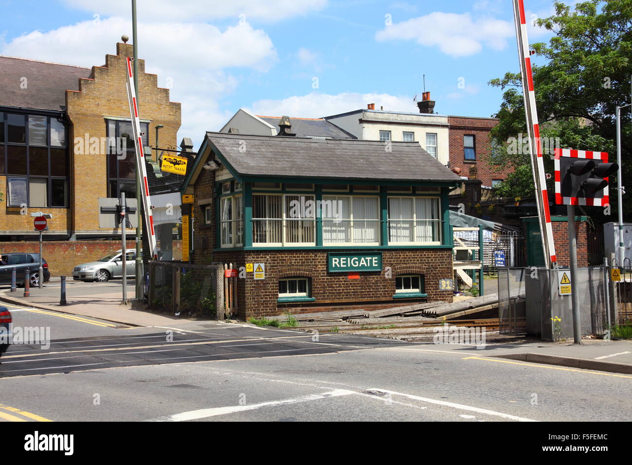 The Signal box at Reigate on the North downs route showing the level ...