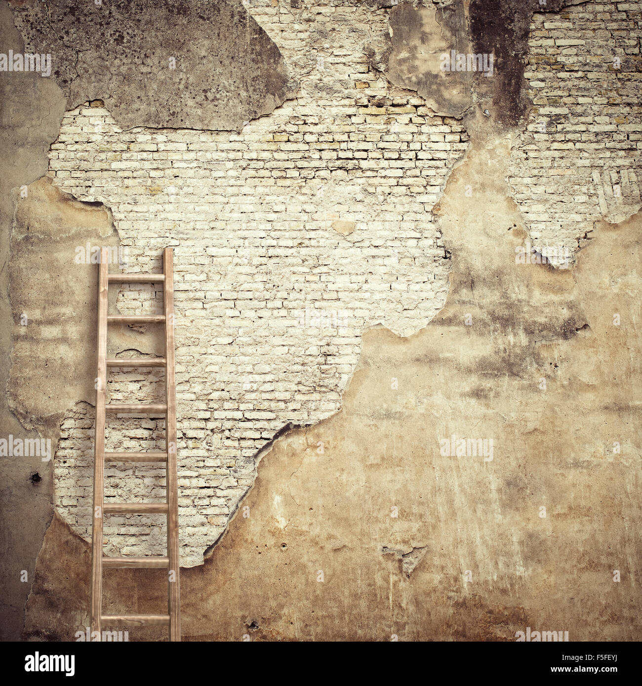 weathered stucco wall with wooden ladder Stock Photo - Alamy