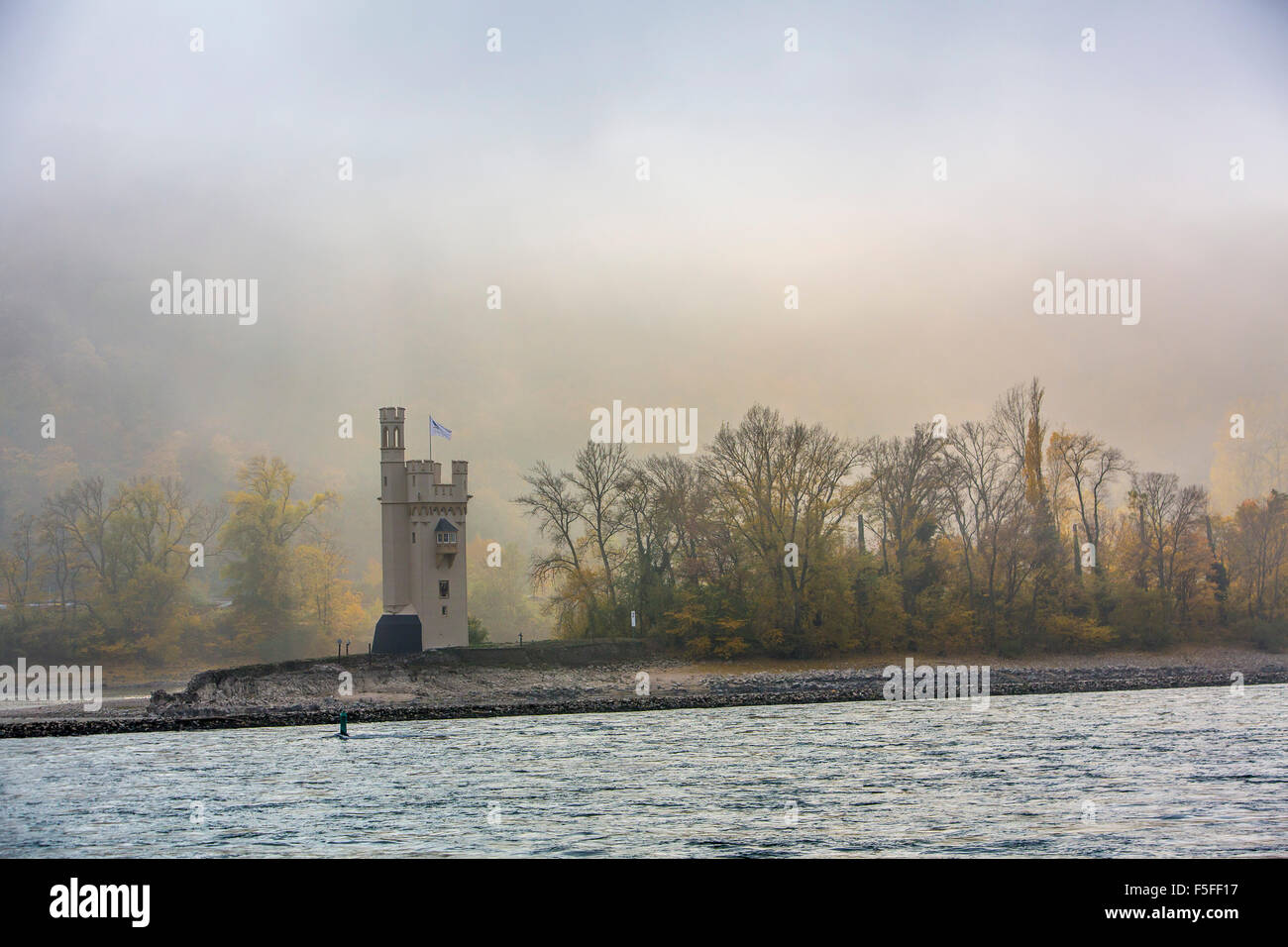 Mouse tower, a watch tower on an island in river Rhine, Bingen, Germany ...