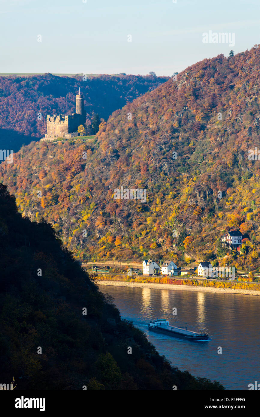 Burg Maus castle, St. Goarshausen at the Rheingau, Upper Middle Rhine ...