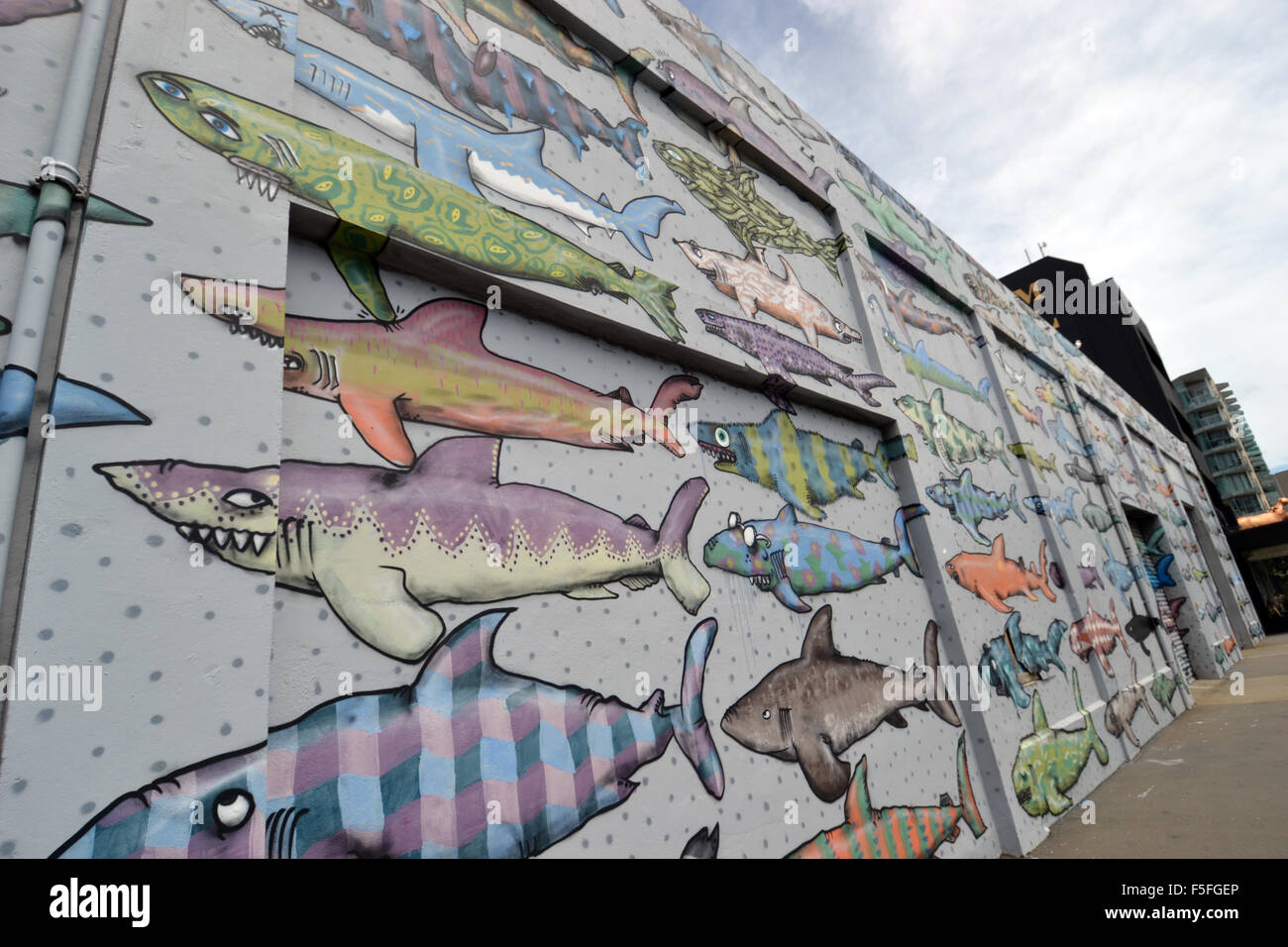 Shark graffiti on warehouse, Wellington, North Island, New Zealand ...