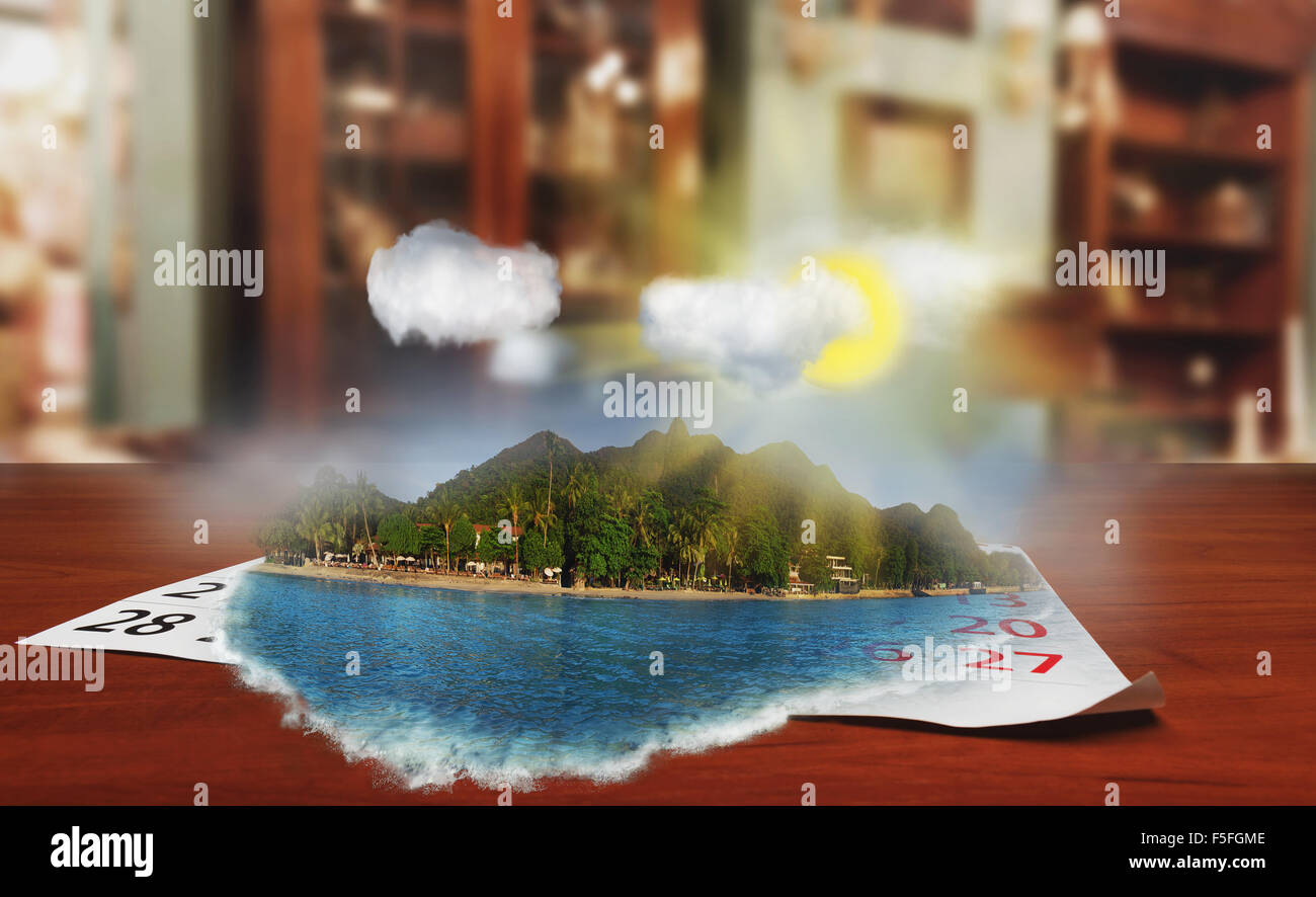 Calendar with beautiful landscape on the table Stock Photo - Alamy