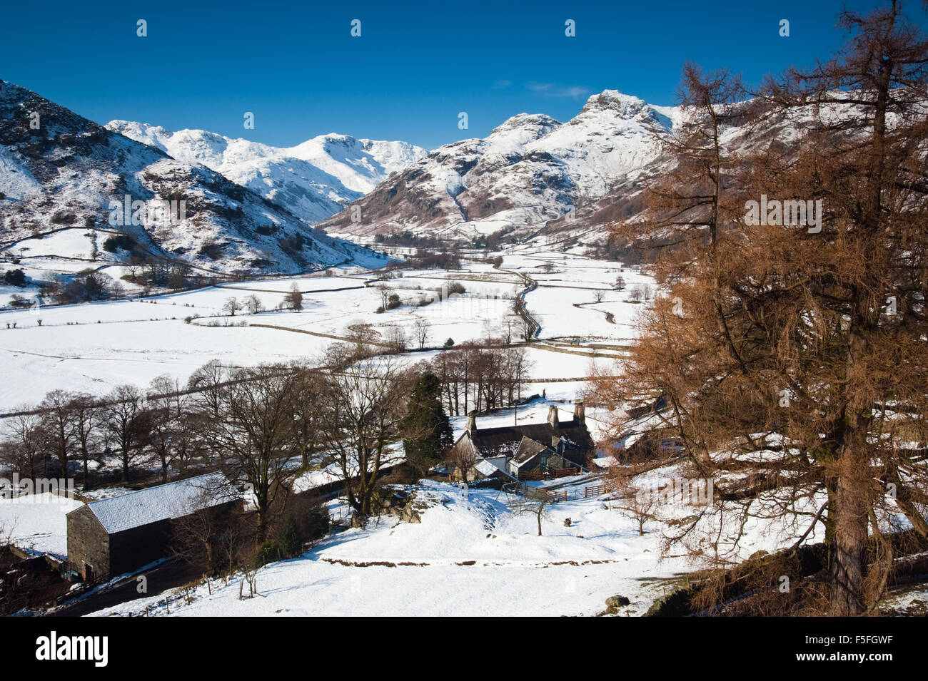 View of Langdale and the Langdale Pikes in The Lake District National ...