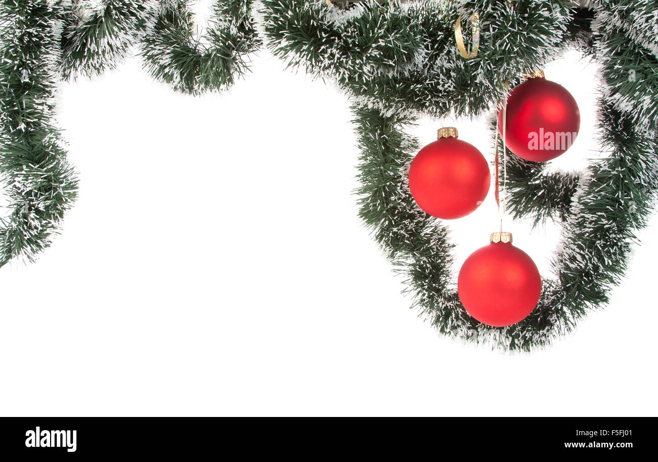 Hanging Christmas red baubles Stock Photo - Alamy