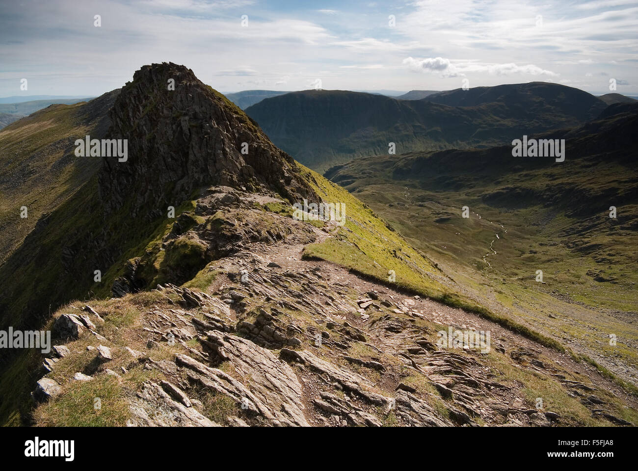 View of the knife edge ridge of Striding Edge in The Lake District ...