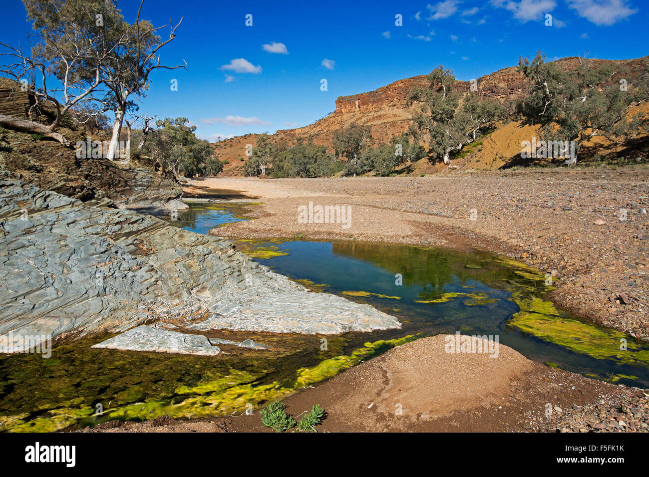 Stunning outback landscape in Flinders Ranges, pools of blue water at ...