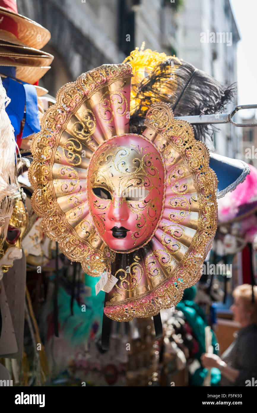 Colourful pink and gold mask for Venice Carnival on sale as tourist ...