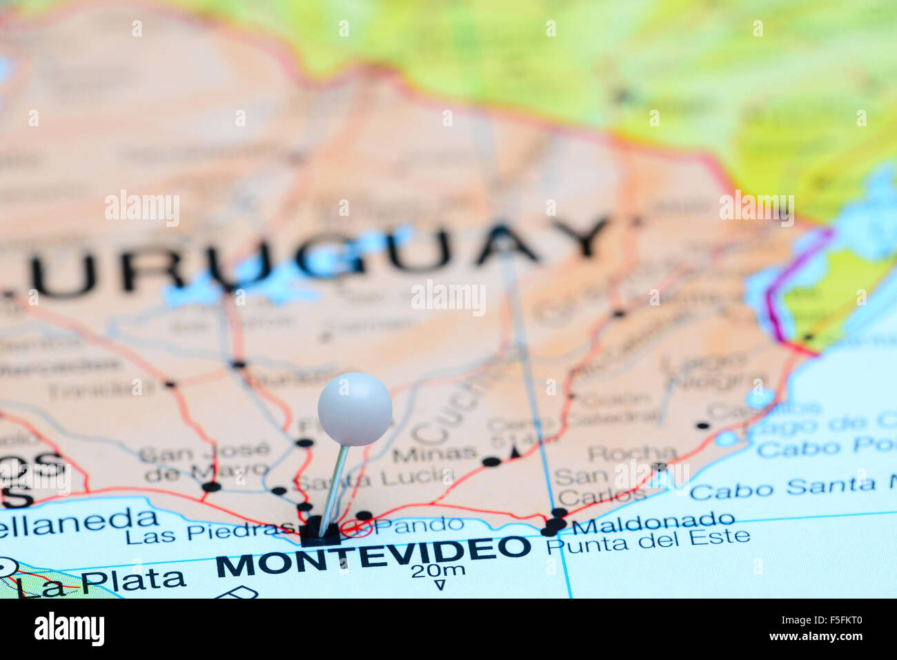 Montevideo pinned on a map of America Stock Photo - Alamy