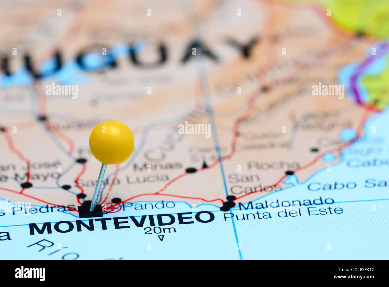Montevideo pinned on a map of America Stock Photo - Alamy