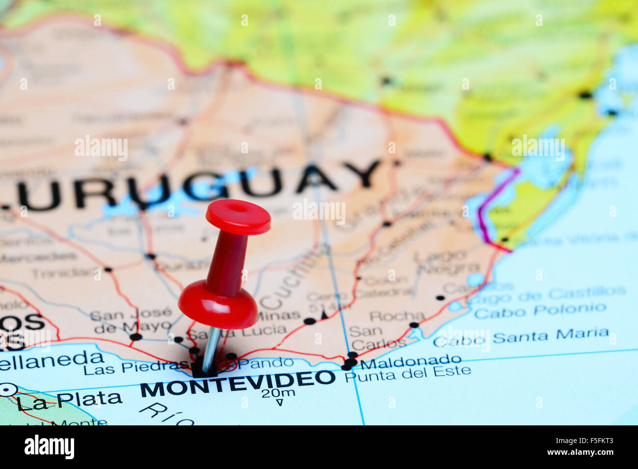 Montevideo pinned on a map of America Stock Photo - Alamy