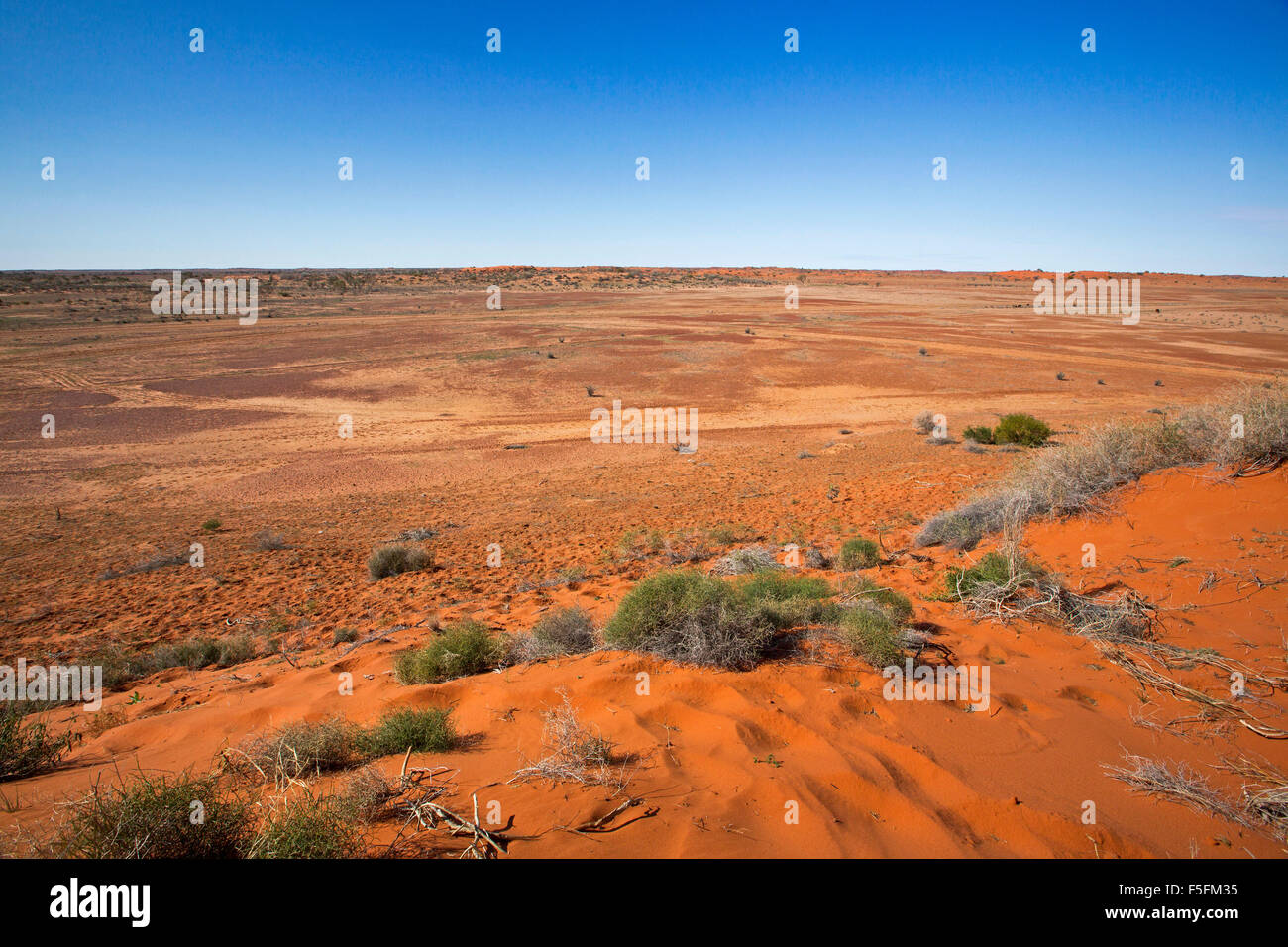 Vast arid desert landscape of red sand dunes & vast barren treeless ...