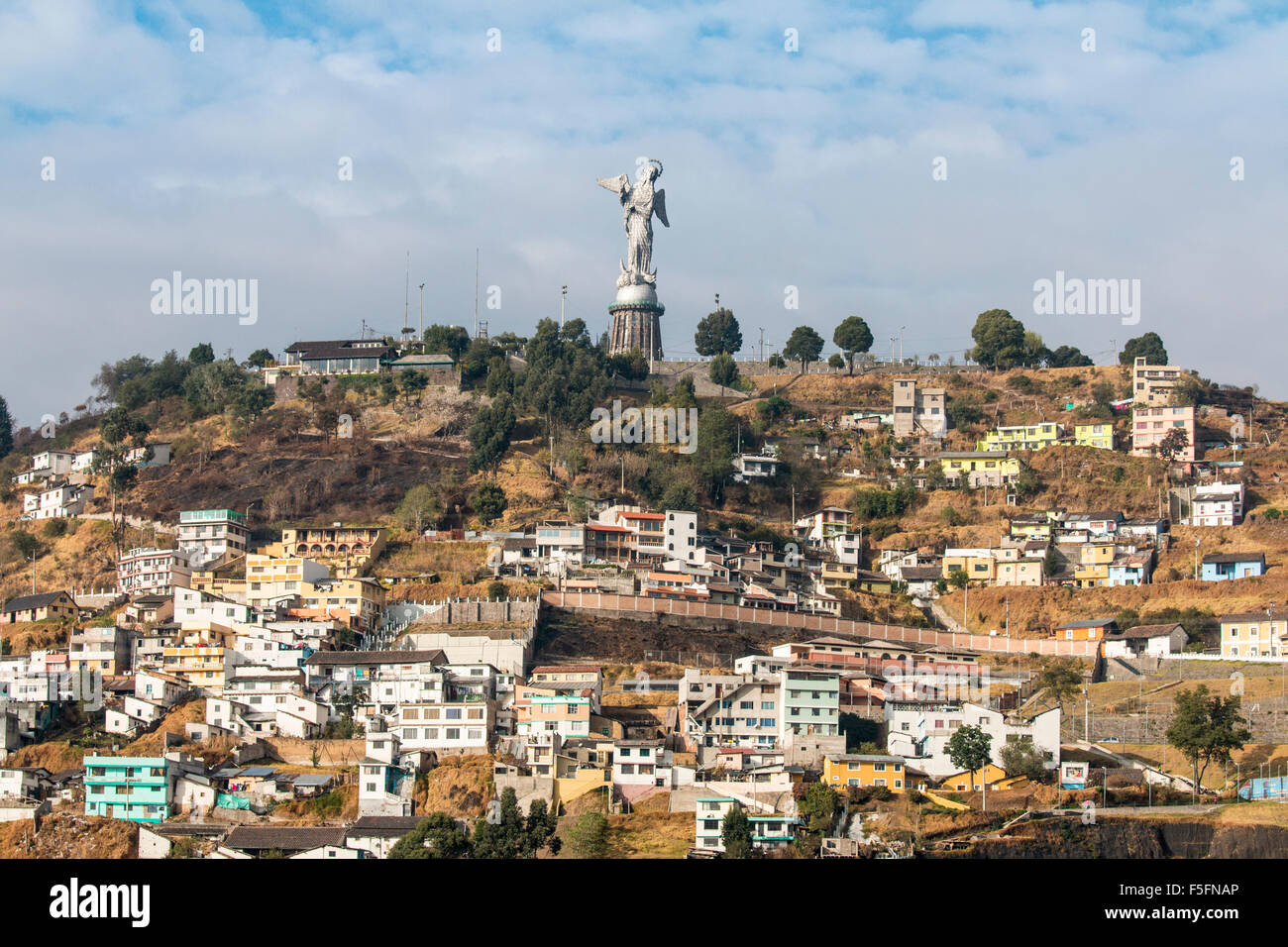 Located on top of the Cerro El Panecillo, the Virgen de Quito sculpture ...