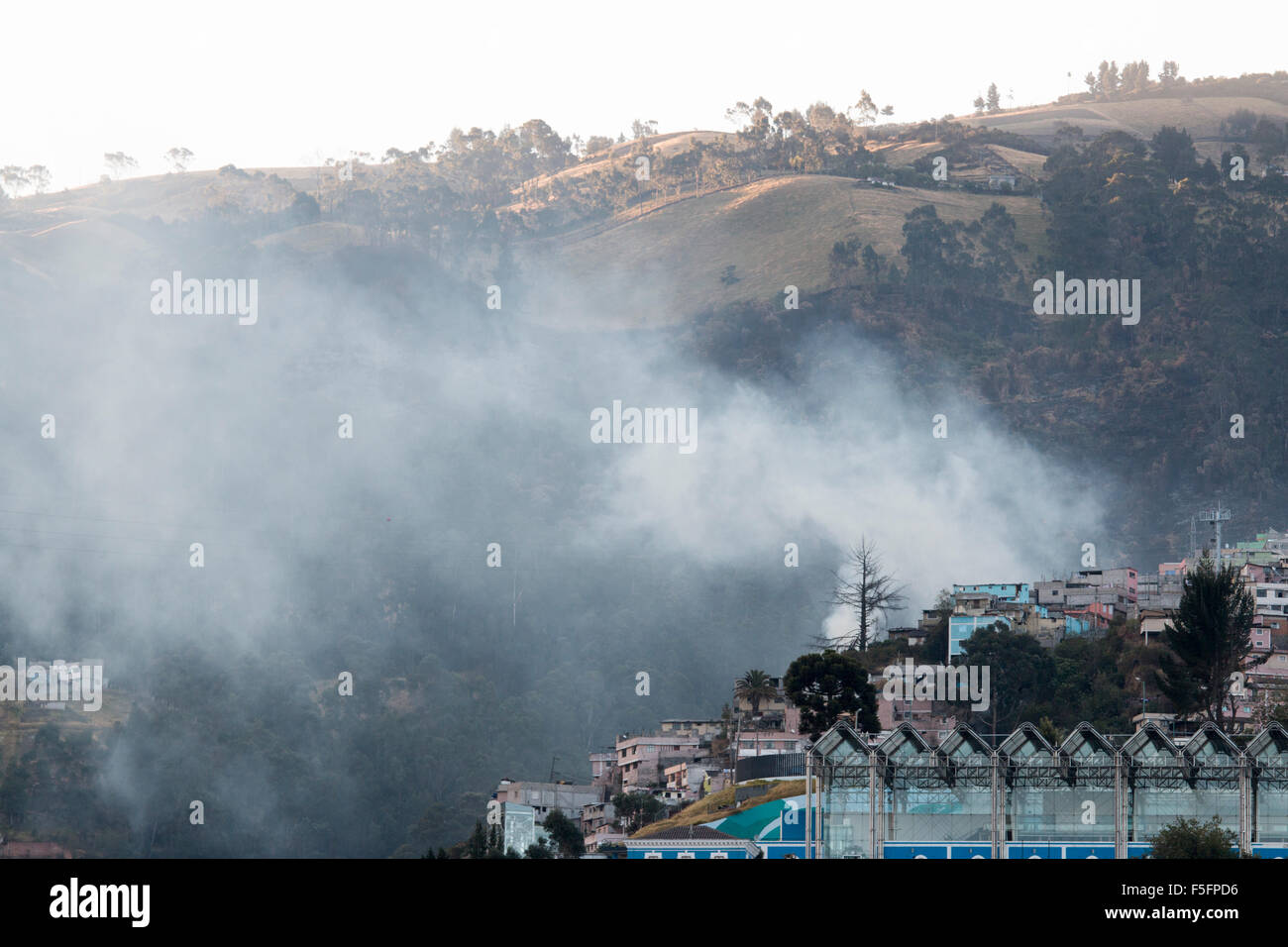 Fire burning in the hills above Quito, Ecuador on 9/27/2015 Stock Photo ...