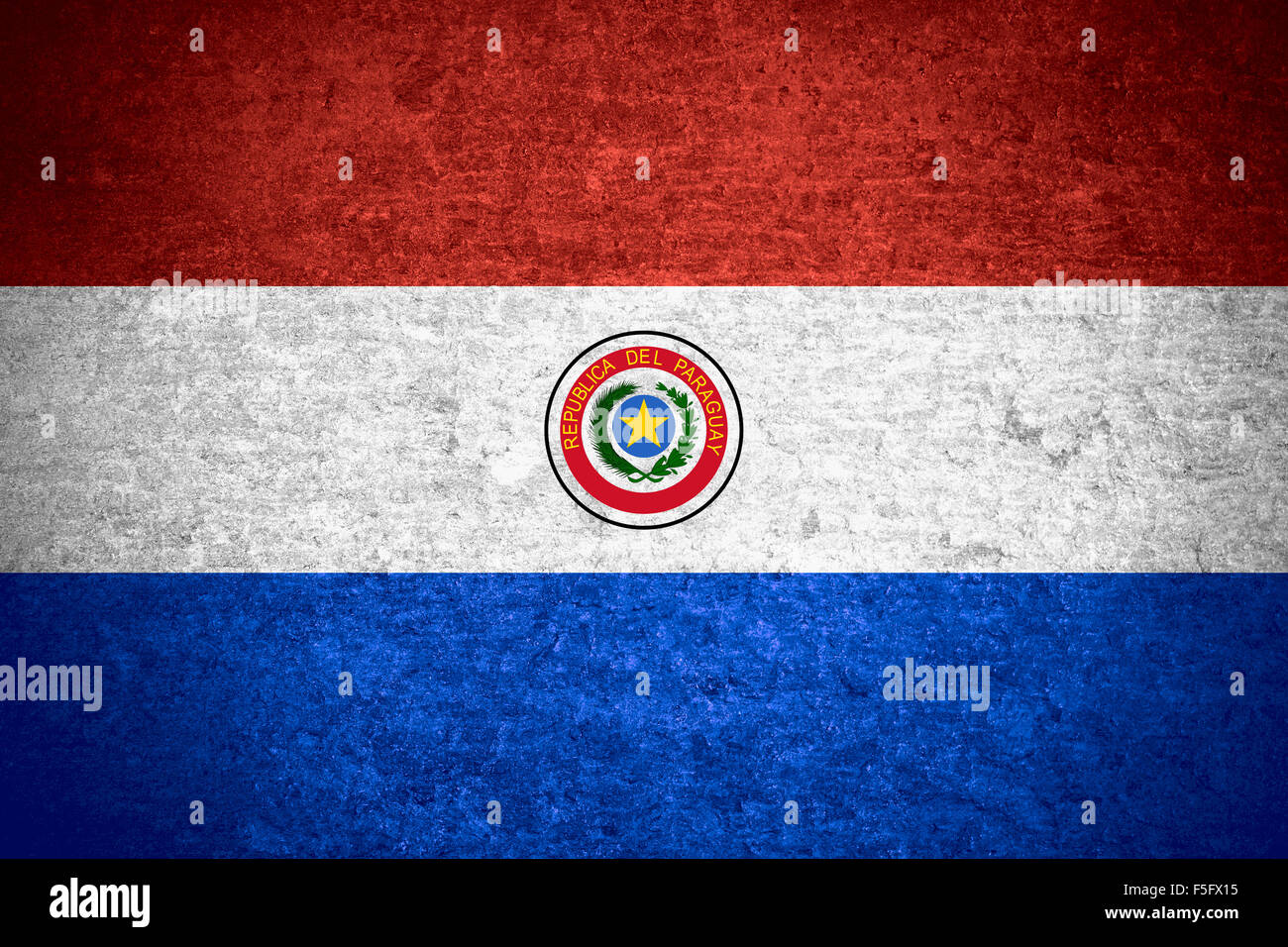 flag of Paraguay or Paraguayan banner on old metal texture background ...