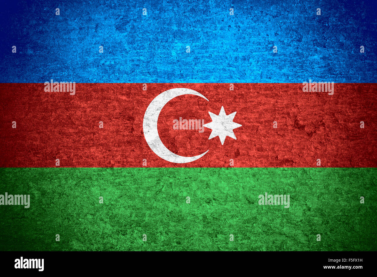 flag of Azerbaijan or Azerbaijani banner on old metal texture ...