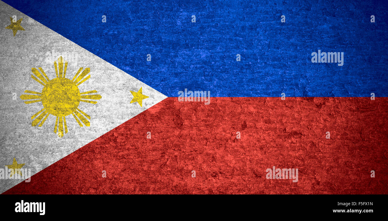 flag of Philippines or Filipino banner on old metal texture background ...