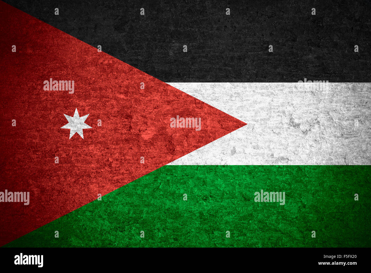 flag of Jordan or Jordanian banner on old metal texture background ...