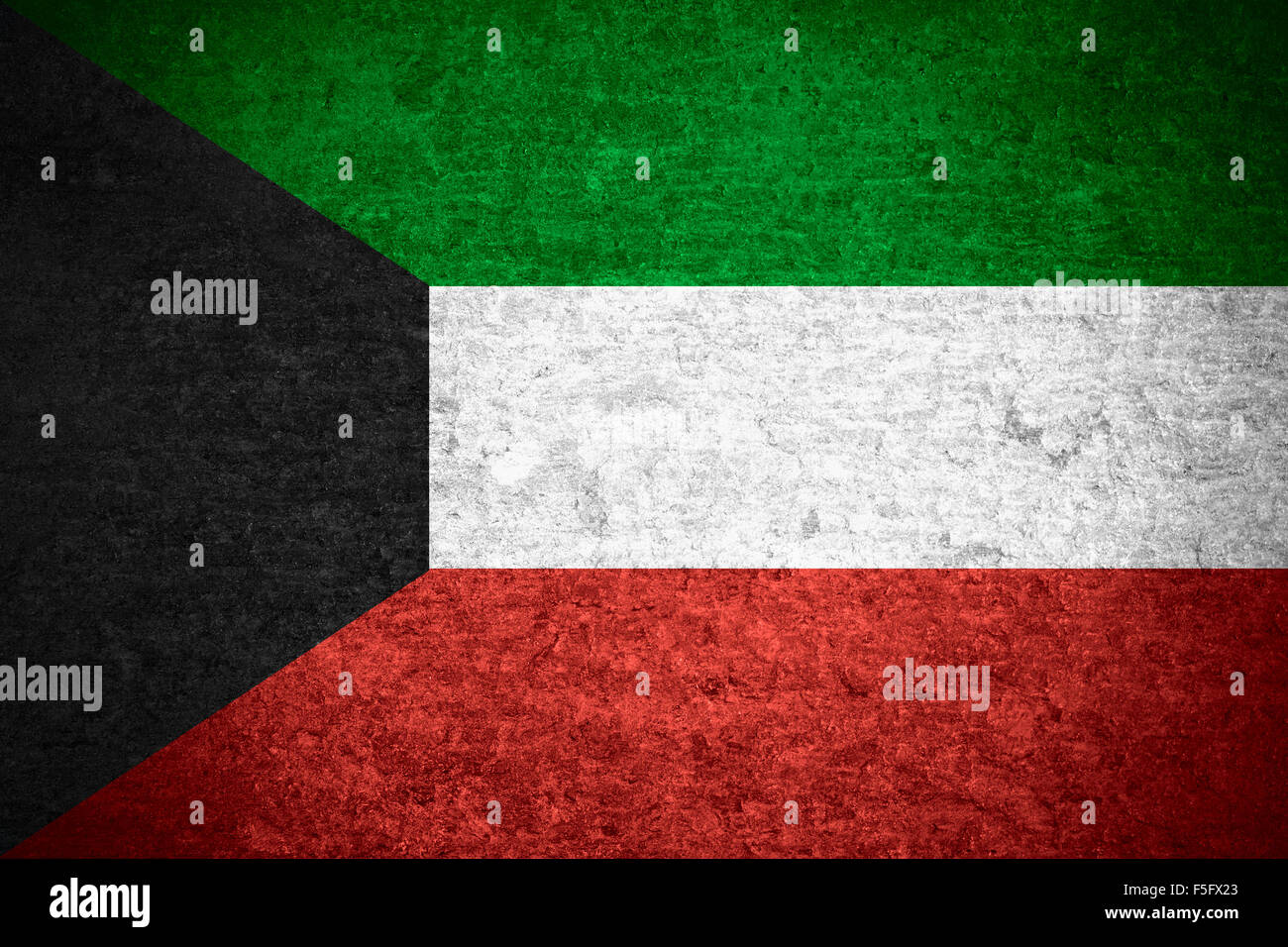 flag of Kuwait or Kuwaiti banner on old metal texture background Stock ...