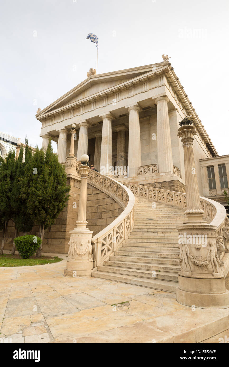 The National Library of Greece.The neoclassical marble building is ...