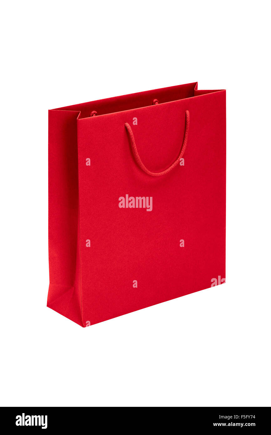 red paper bag isolated on white background Stock Photo - Alamy