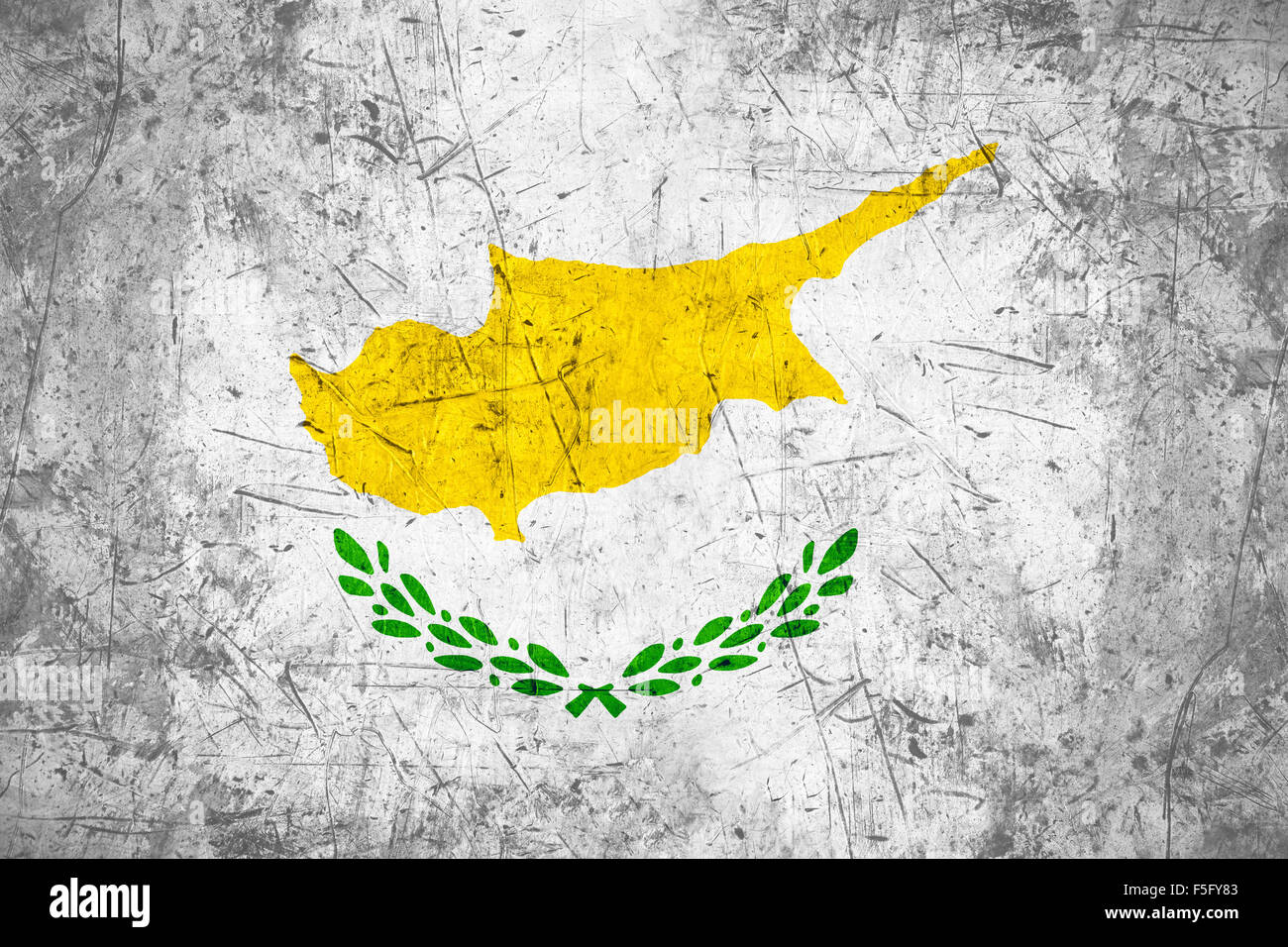 flag of Cyprus or Cypriot banner on rough pattern metal background ...