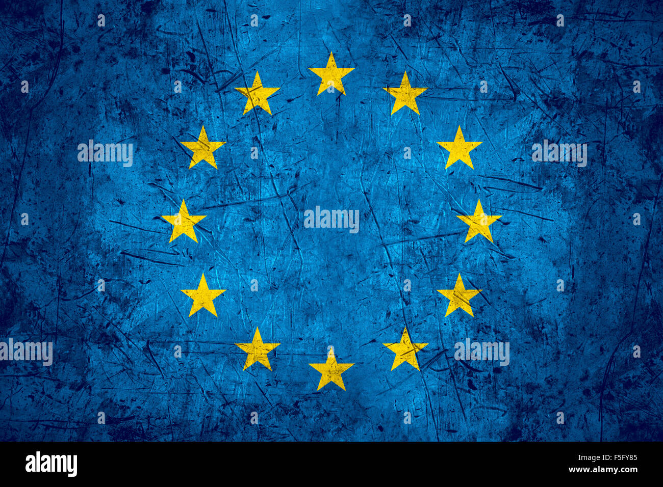 flag of European Union or Europe banner on rough pattern metal ...