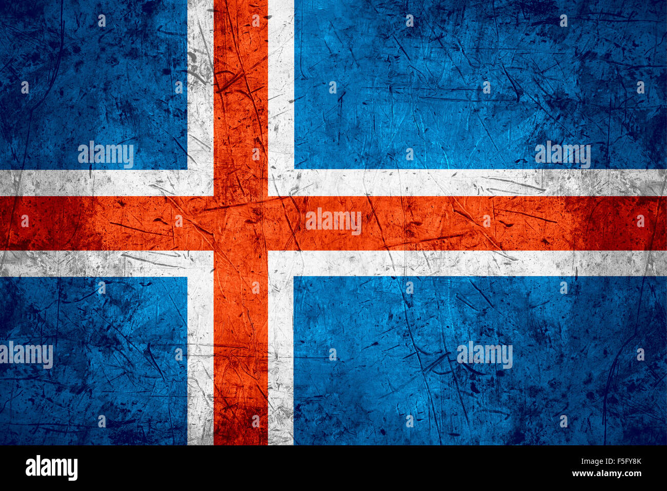 flag of Iceland or Icelandic banner on rough pattern metal background ...