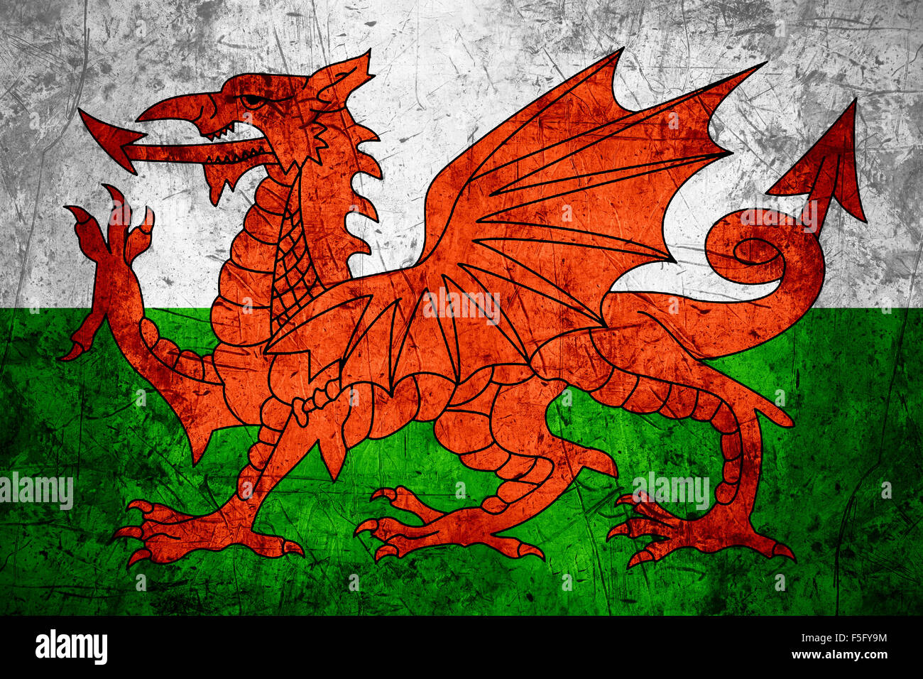 flag of Wales or Welsh banner on rough pattern metal background Stock ...
