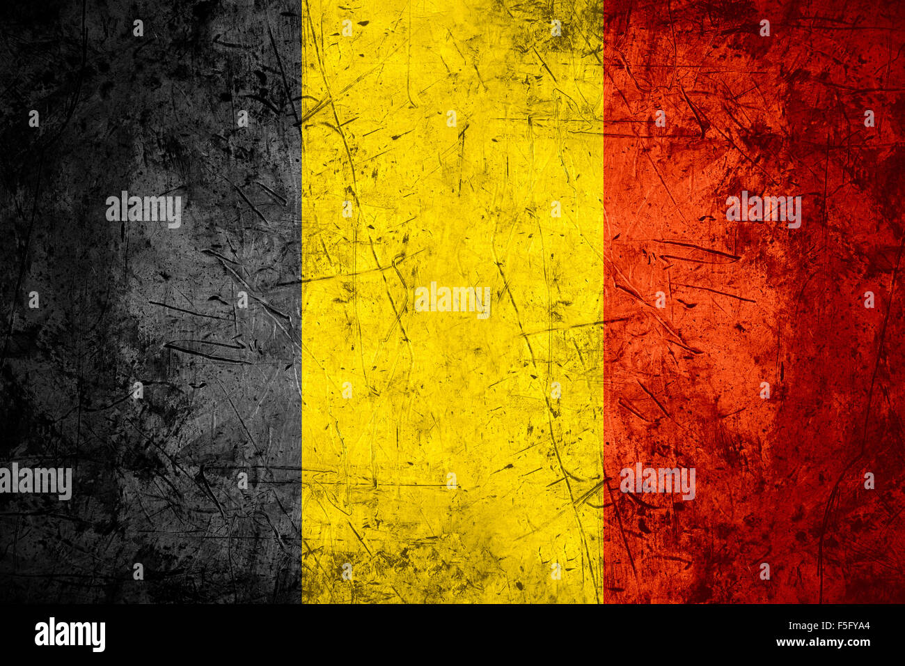 flag of Belgium or Belgian banner on rough pattern metal background ...