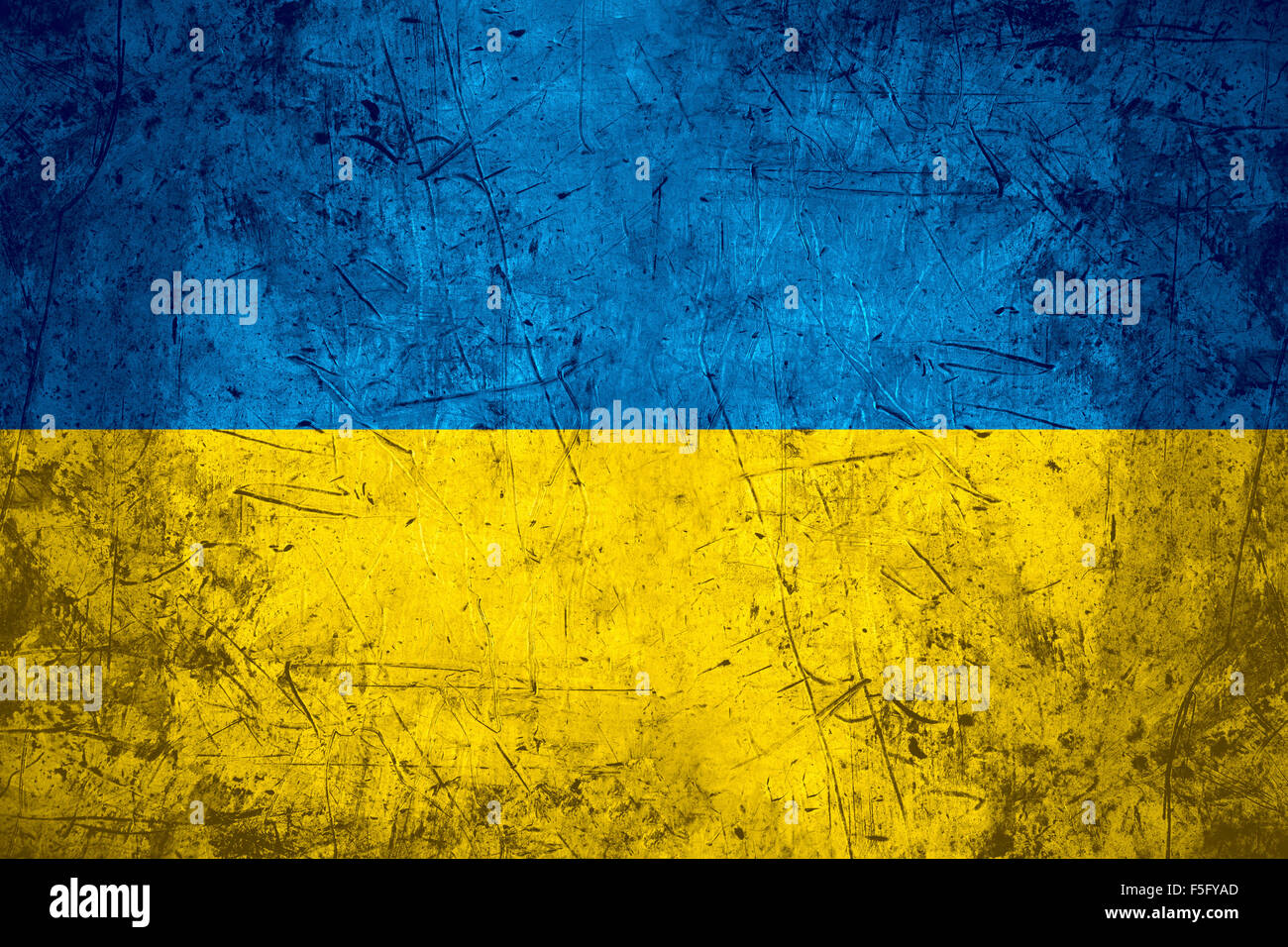 flag of Ukraine or Ukrainian banner on rough pattern metal background ...