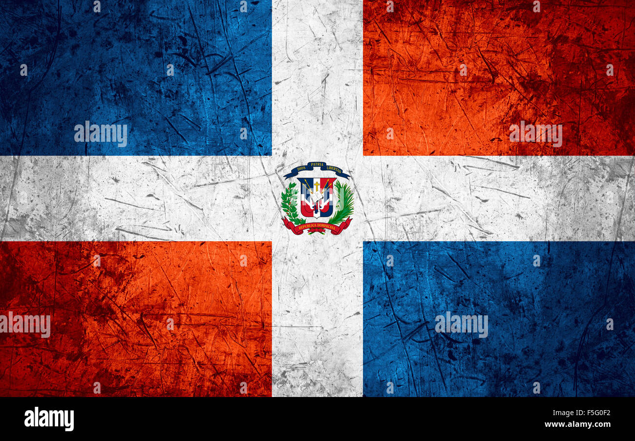 flag of Dominican or banner on rough pattern metal background Stock ...