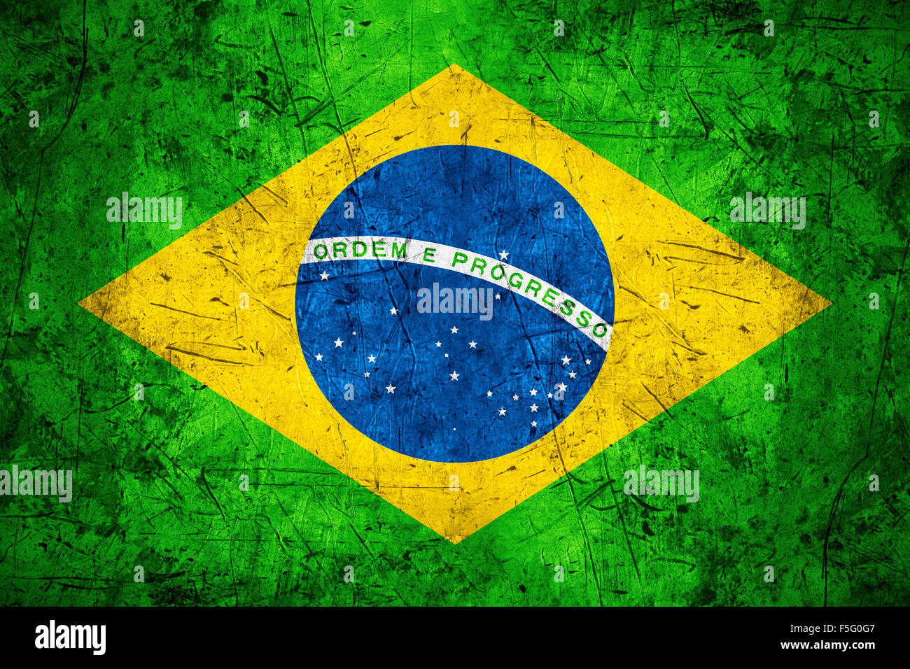flag of Brazil or Brazilian banner on rough pattern metal background ...