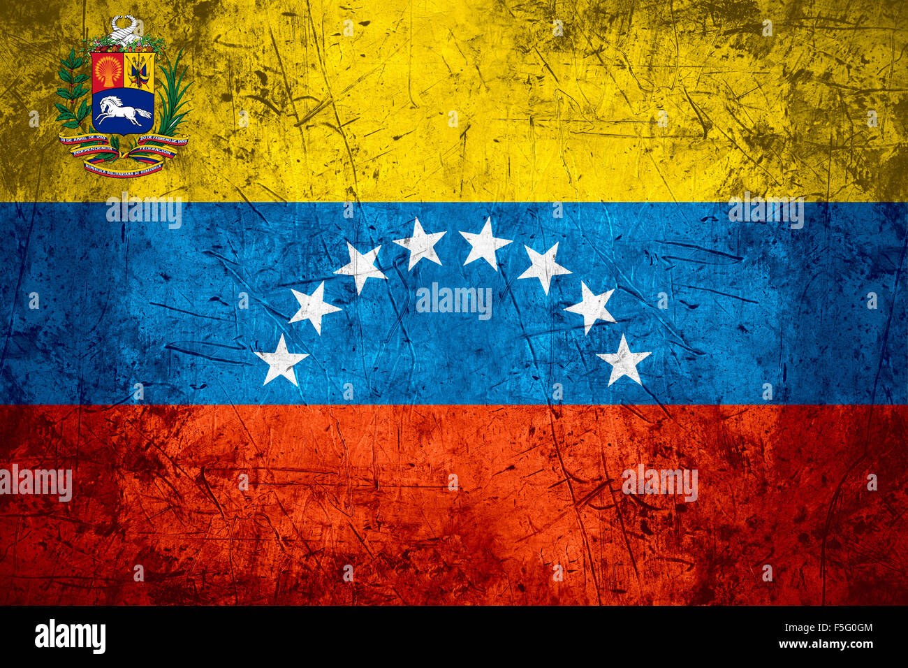 flag of Venezuela or Venezuelan banner on rough pattern metal ...
