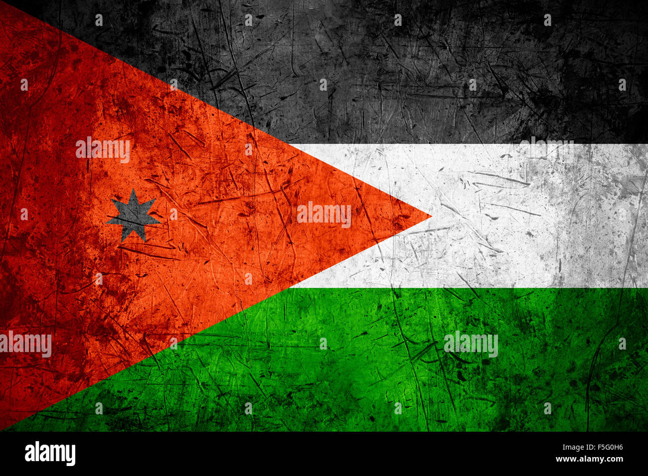 flag of Jordan or Jordanian banner on rough pattern metal background ...