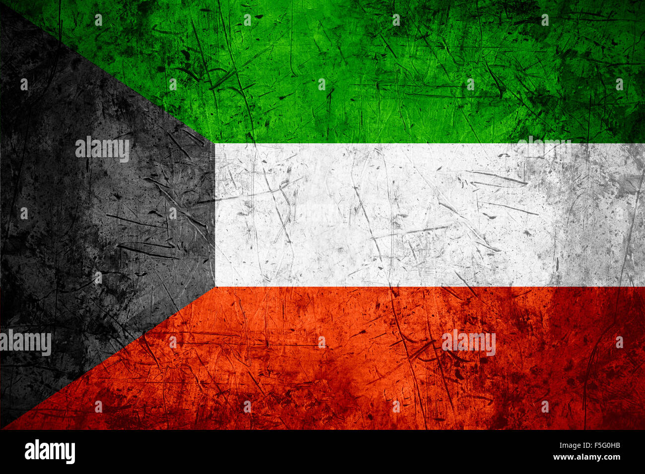 flag of Kuwait or Kuwaiti banner on rough pattern metal background ...