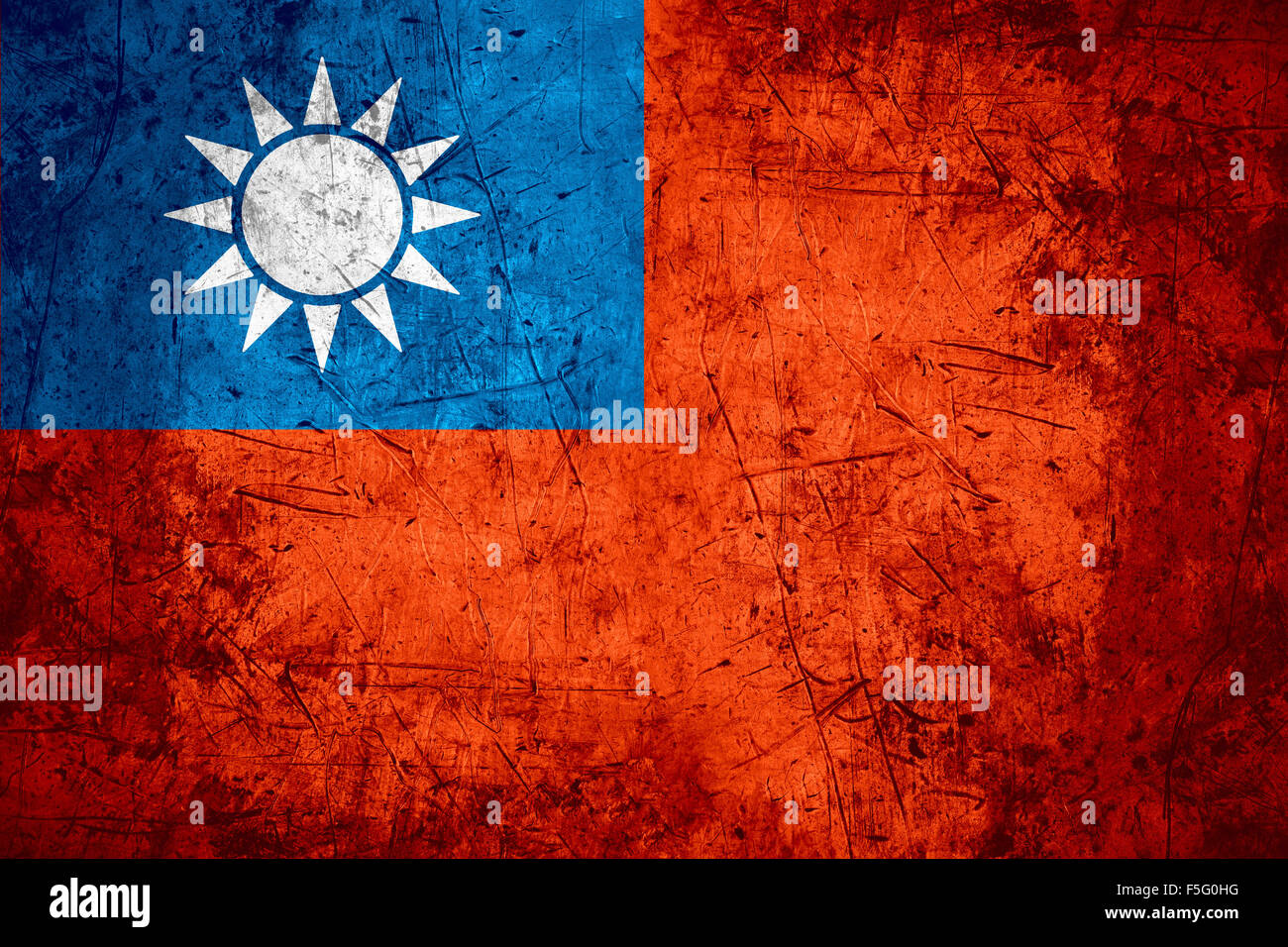flag of Taiwan or Taiwanese banner on rough pattern metal background ...