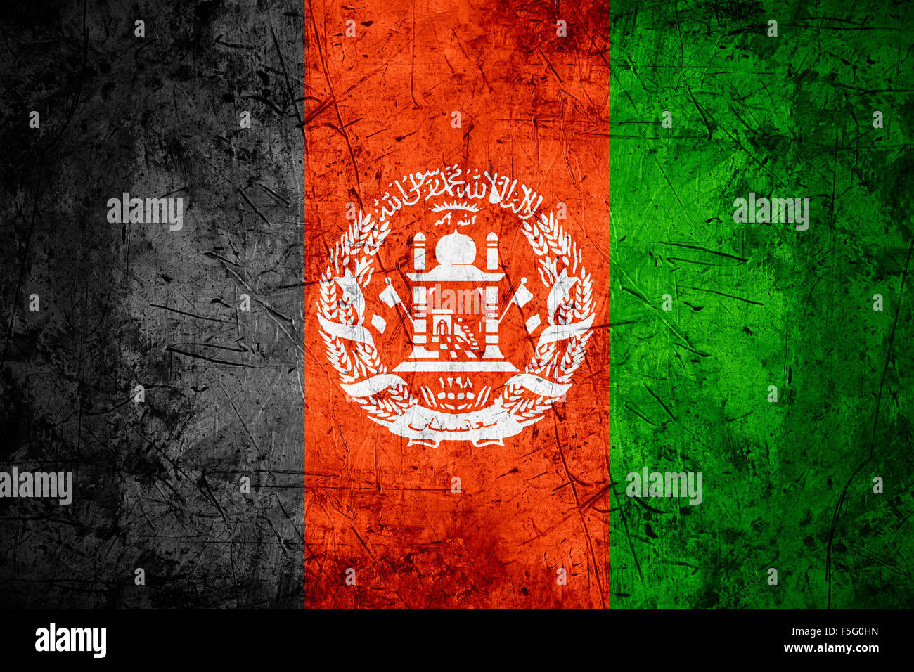 flag of Afghanistan or Afghan banner on rough pattern metal background ...