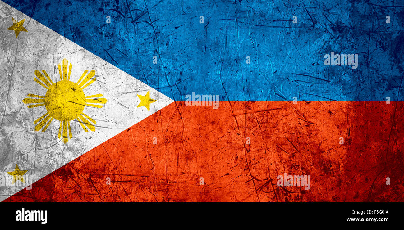 flag of Philippines or Filipino banner on rough pattern metal ...